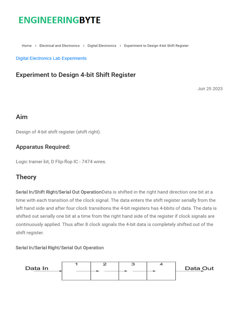 Experiment to Design 4-bit Shift Register | PDF | Digital Electronics | Computer Science
