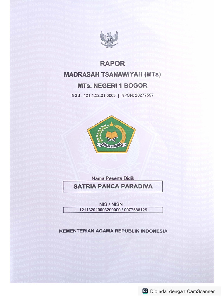 Scan Rapot Satria Panca Paradiva | PDF