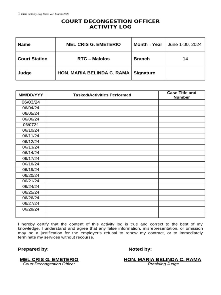 Activity Log - Blank | PDF
