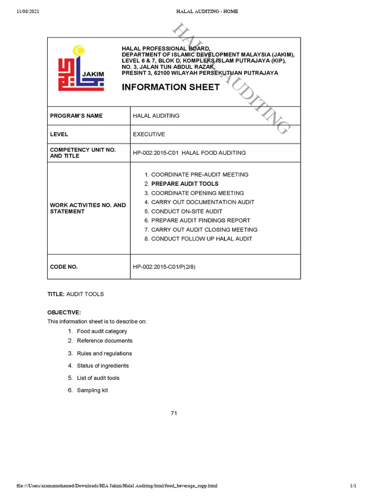 Nota JAKIM_Module 2_Prepare Audit Tools | PDF