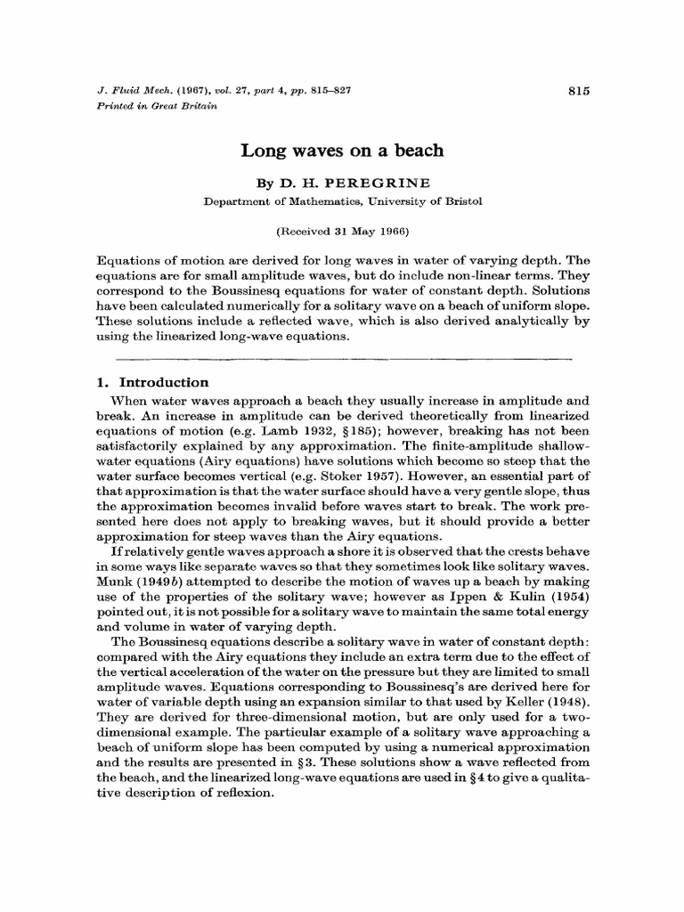 1967-Long Waves On A Beach | PDF | Waves | Differential Equations