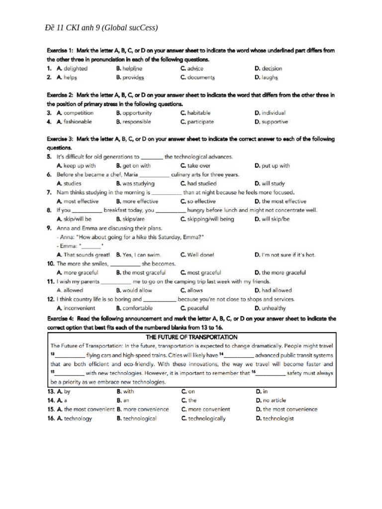 Đề 11 CKI anh 9 (Global sucCess) | PDF