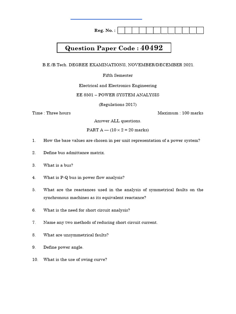 Power System Analysis Exam Questions | PDF | Transformer | Electrical Impedance