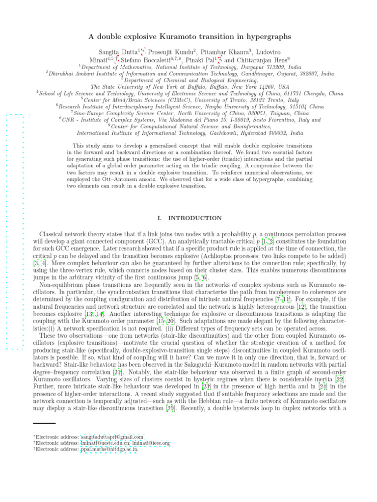 A Double Explosive Kuramoto | PDF | Hysteresis | Phase Transition