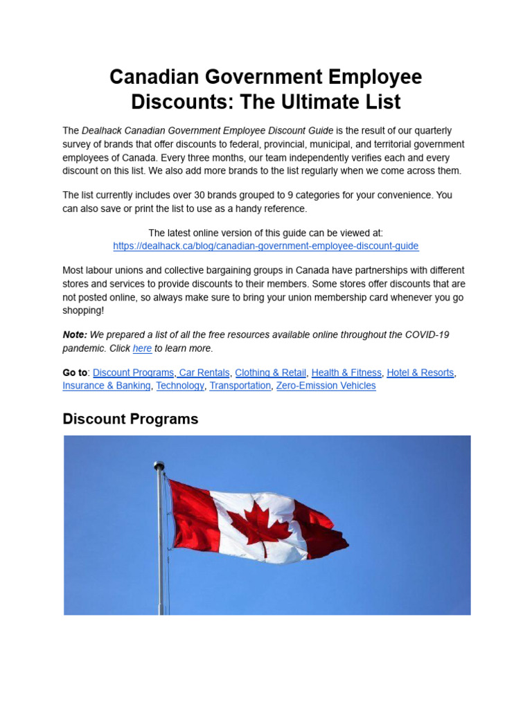 Canadian Government Employee Discounts Guide | PDF | Car Rental ...