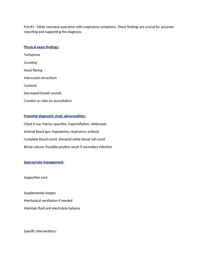 Coding Neonatal Aspiration | PDF | Respiratory Diseases | Respiratory ...