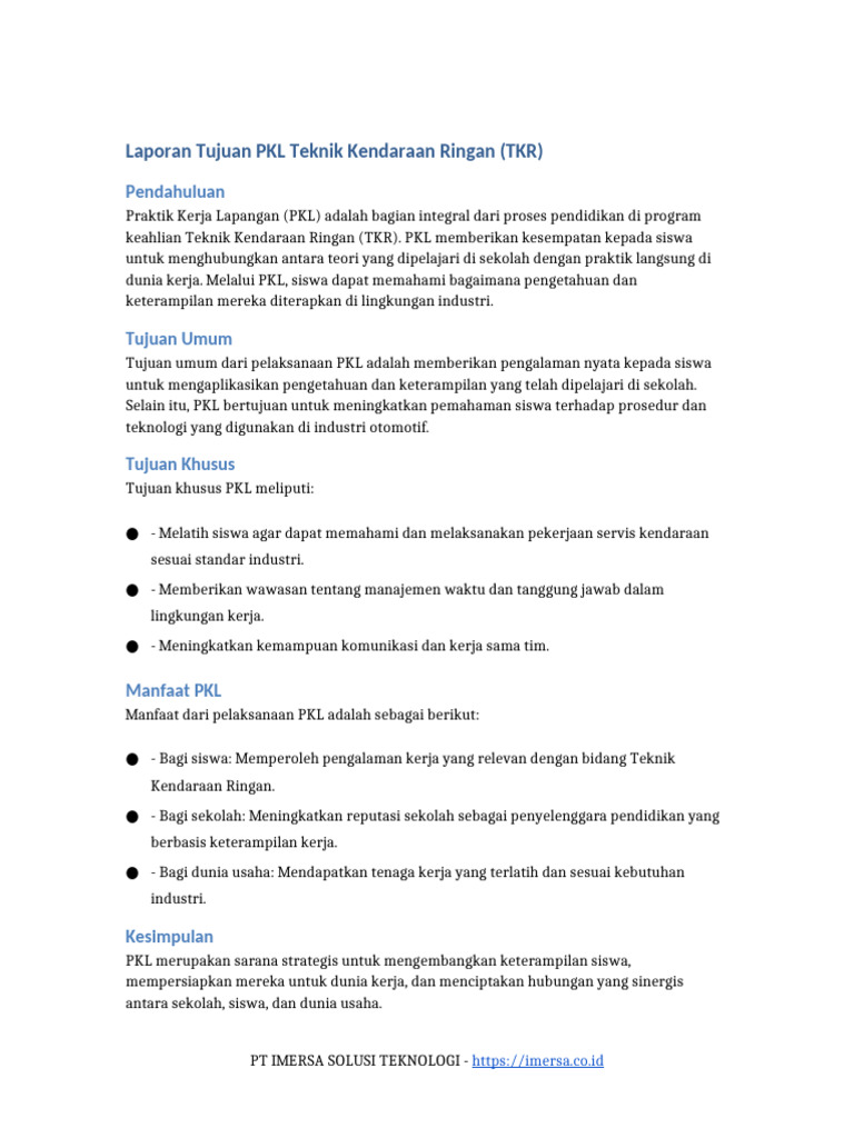Tujuan PKL TKR | PDF