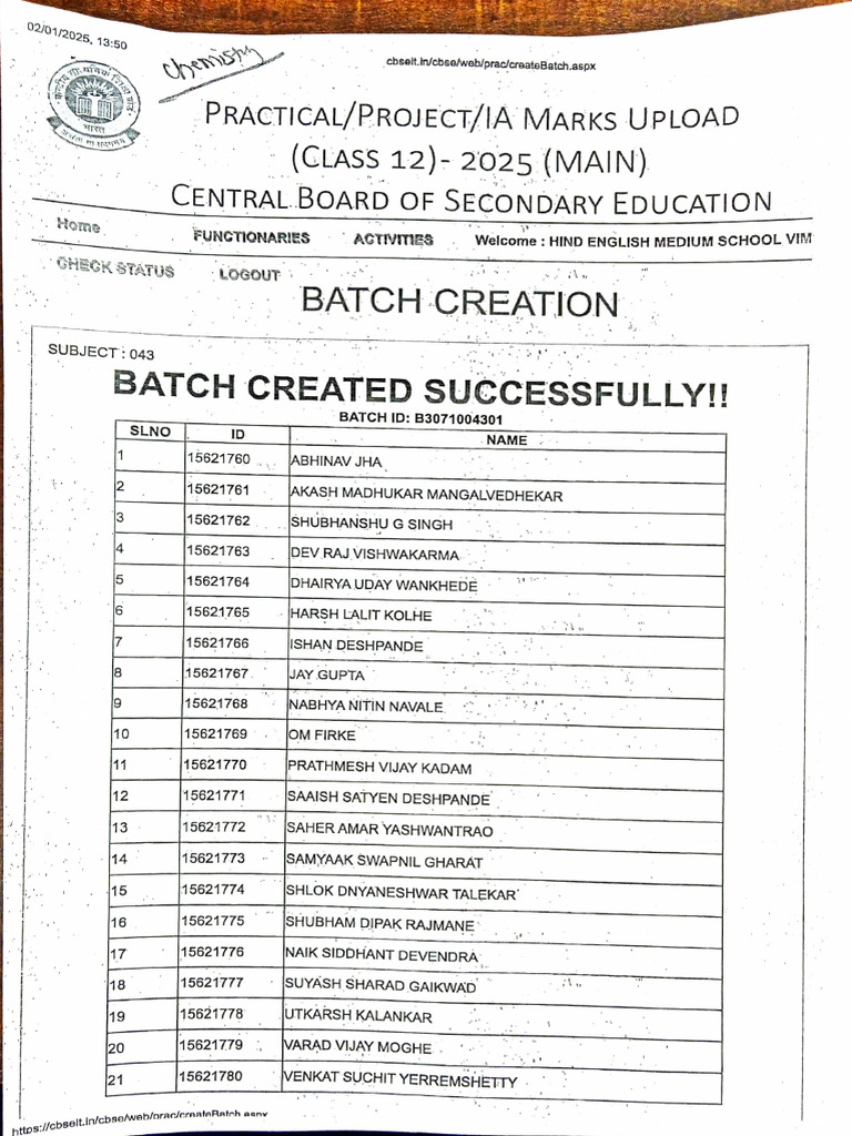 Class 12 Practical Project Batch Creation | PDF