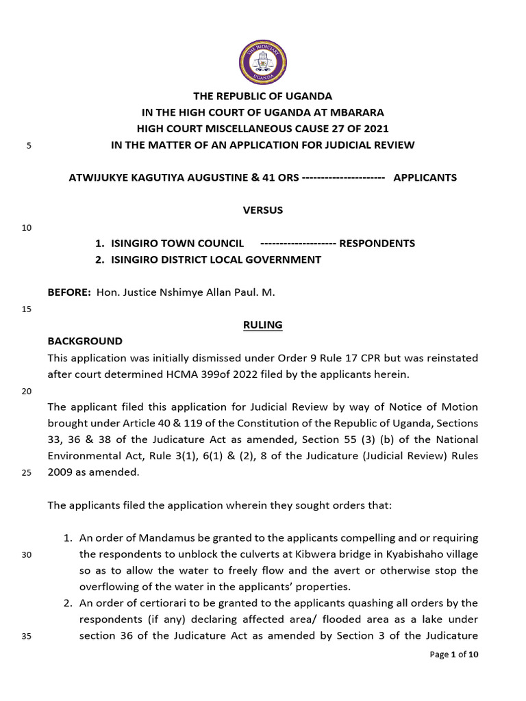 Atwijukye and 41 Others V Isingiro Town Council and Another 2024 UGHC ...