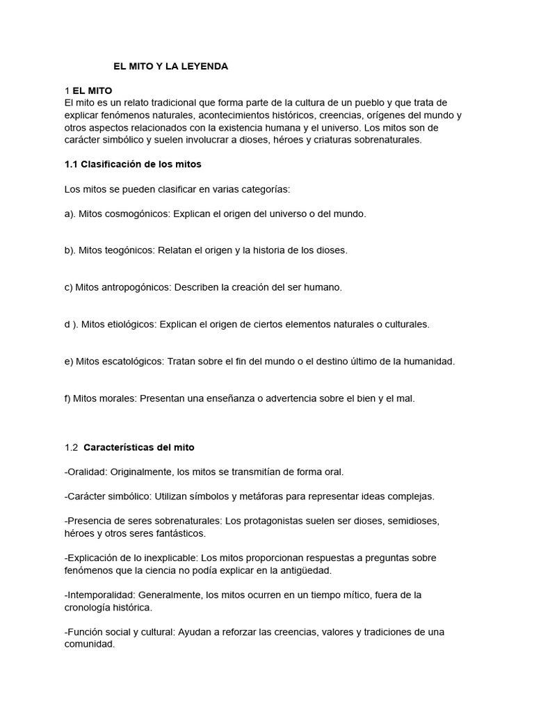 EL MITO Y LA LEYENDA | PDF | Leyendas | Creencia religiosa y doctrina
