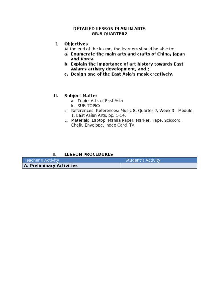 DETAILED LESSON PLAN IN ARTS | PDF | Yin And Yang | Paintings