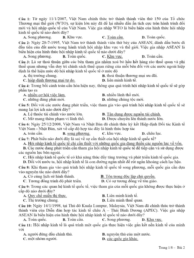 KNTT - K12 - BÃ I 2 - HÃ I Nháº P Kinh Táº¿ Quá C Táº¿ (BT Ä Ã NG-SAI) . | PDF