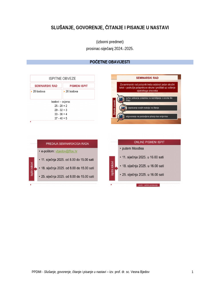 Početne Obavijesti I Sažetci Svih Predavanja | PDF