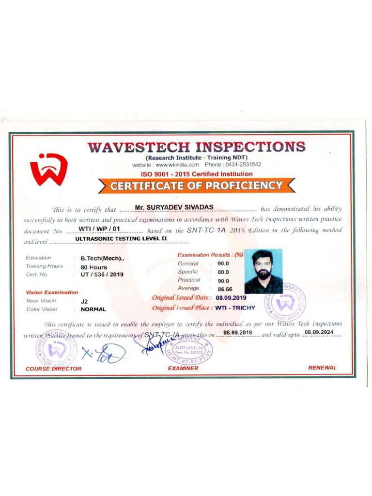 UT Inhouse Certificate | PDF