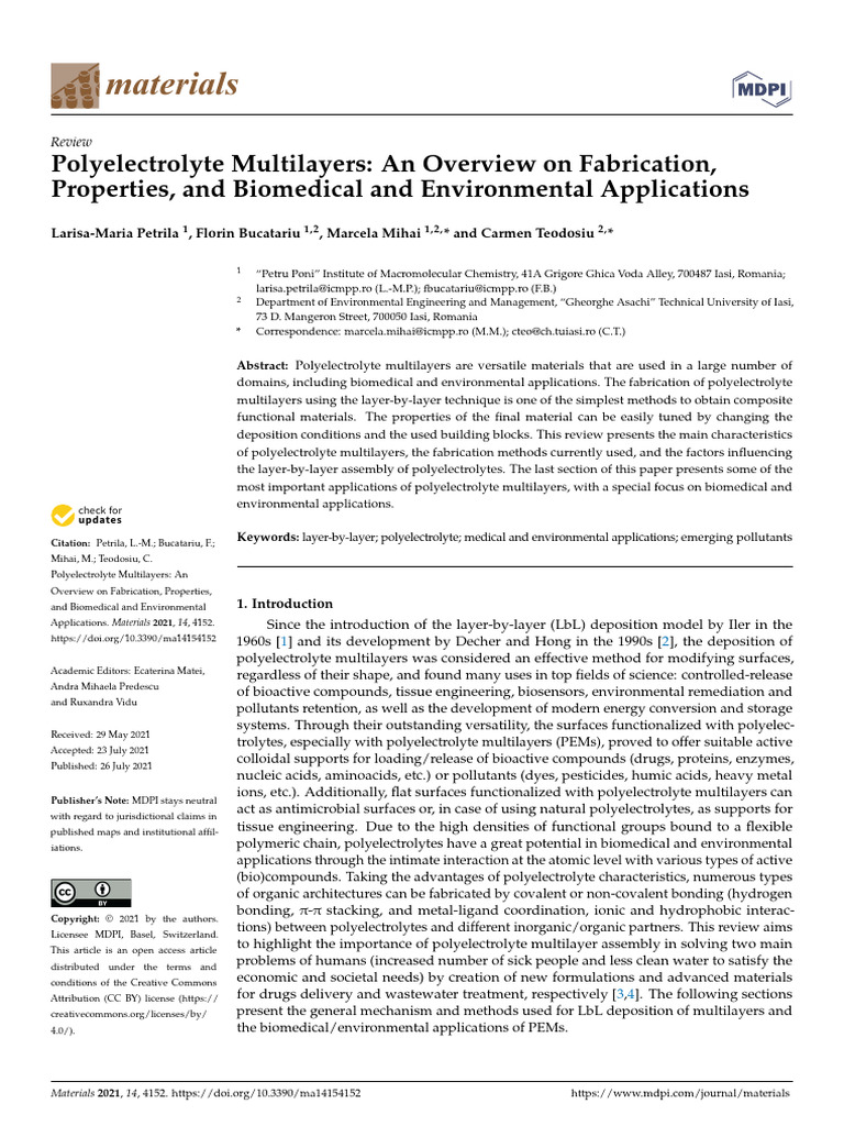 Polyelectrolyte Multilayers An Overview On Fabrication | PDF | Thin Film | Adsorption
