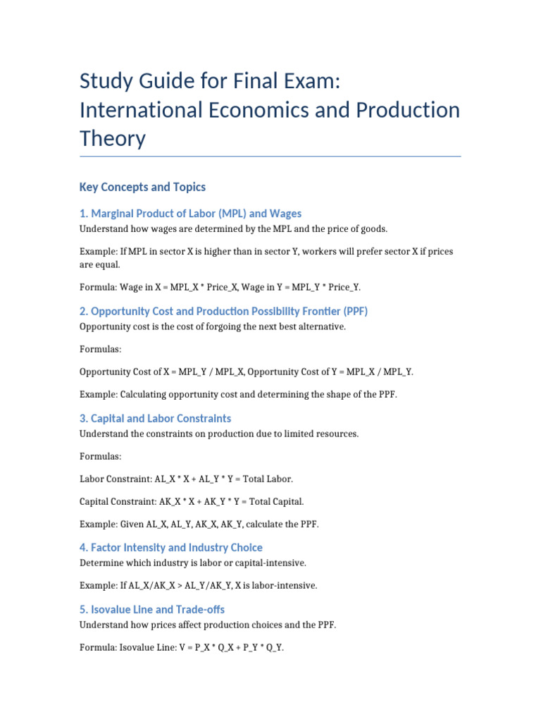 Study Guide Final Exam 1 | PDF | Labour Economics | Economies
