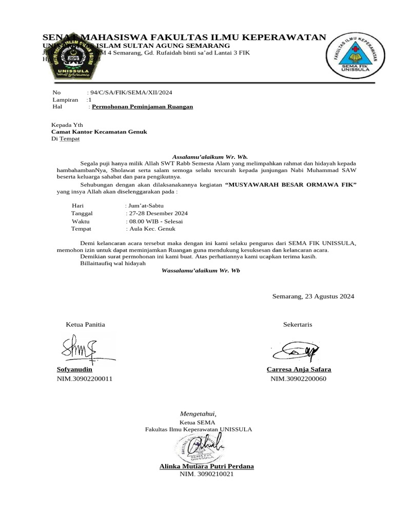 SURAT PEMINJAMAN ruangan | PDF