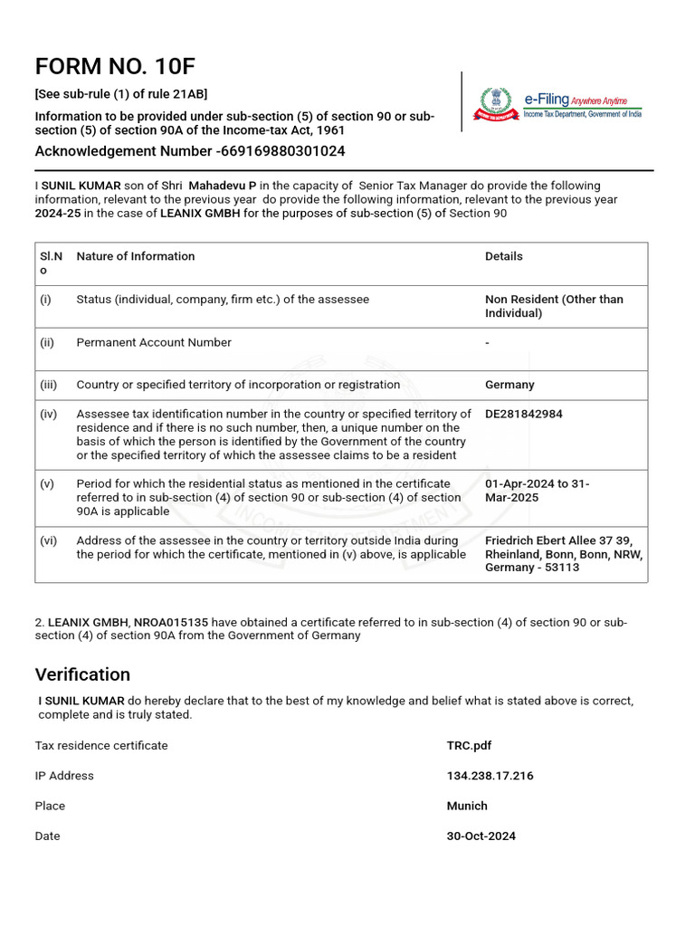 Form 10F_Filed Form (1) | PDF | Access Control | Authentication