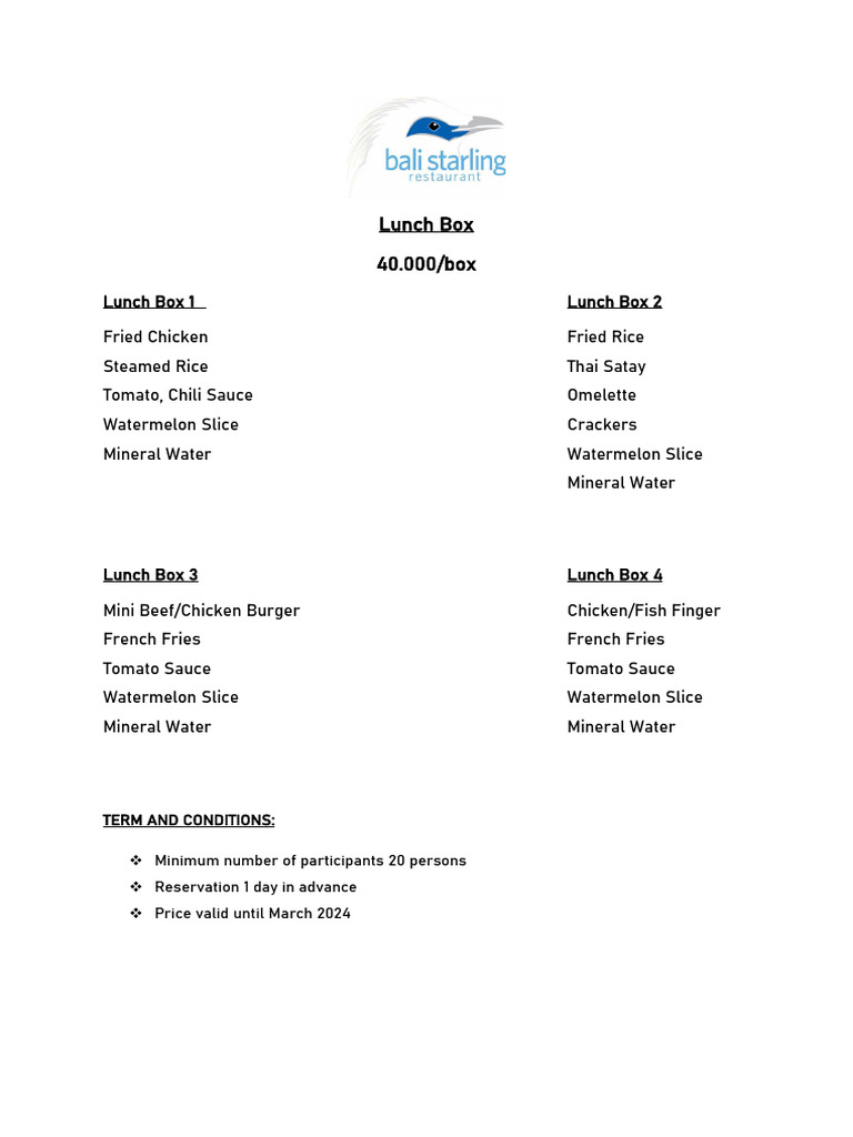 Lunch Box Menu | PDF