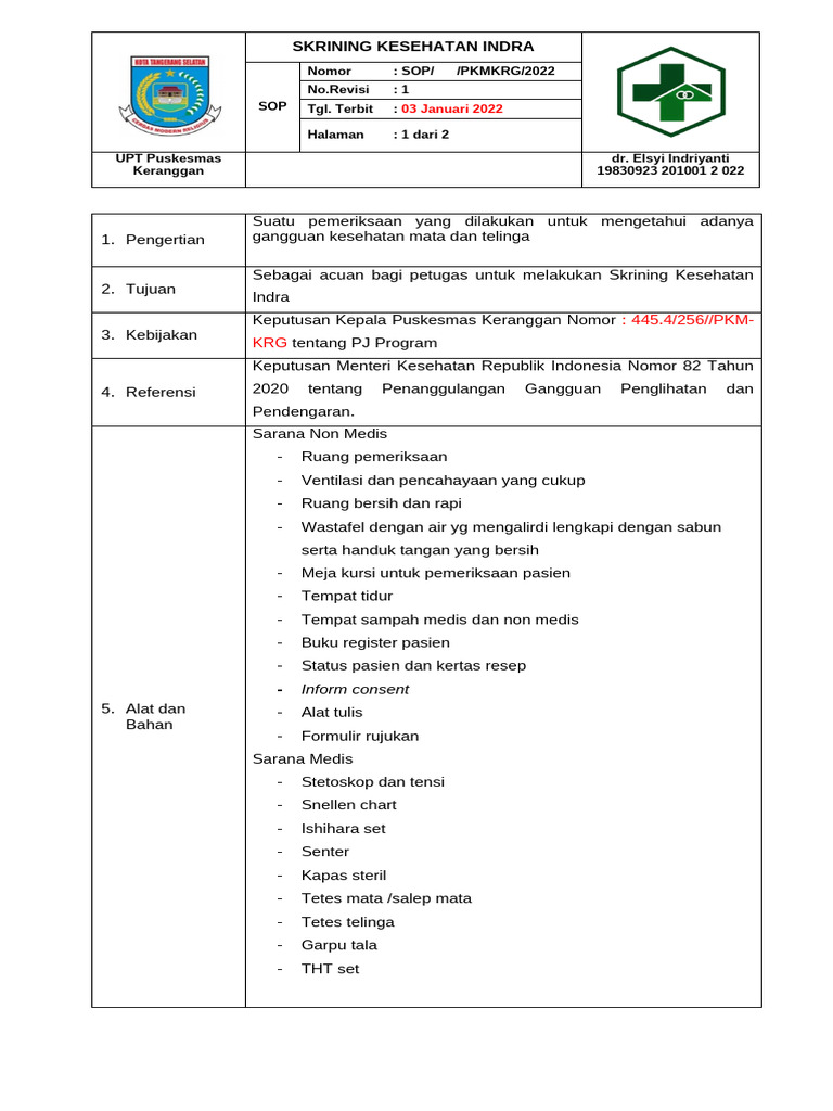 Sop Kesehatan Indra | PDF