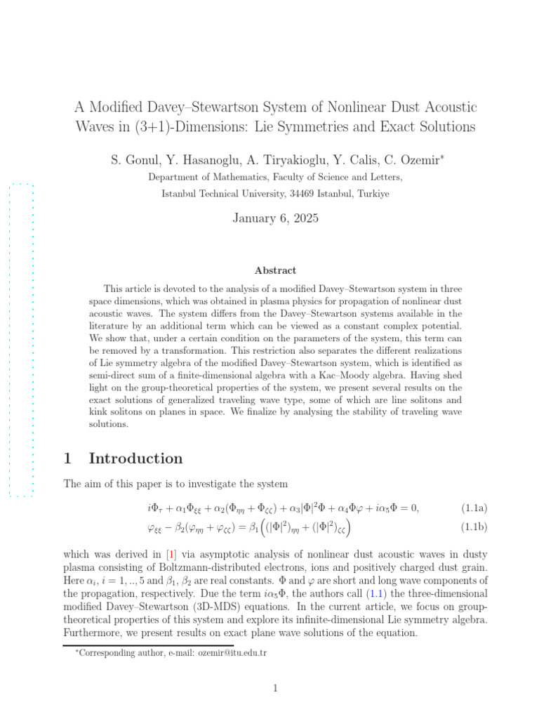 A Modified Davey Stewartson Pdf Waves Ordinary Differential Equation