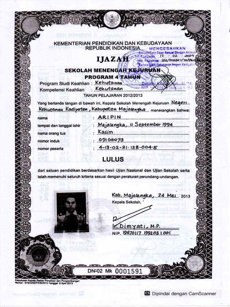 Legalisir Ijazah Aripin | PDF