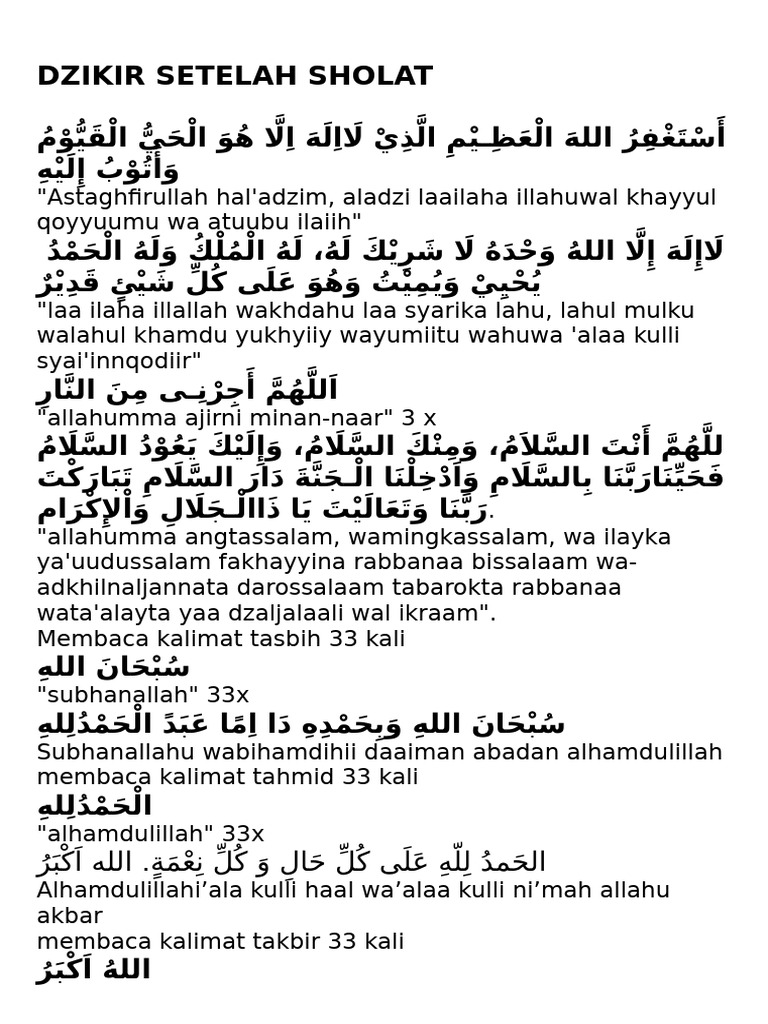 Dzikir Dan Doa Setelah Sholat | PDF | Semitic Words And Phrases | Abrahamic Religions