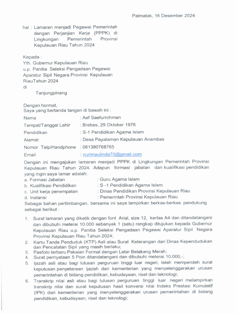 Lamaran Pak Aef | PDF