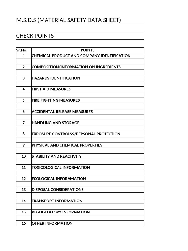 MSDS 16 Pints List | PDF