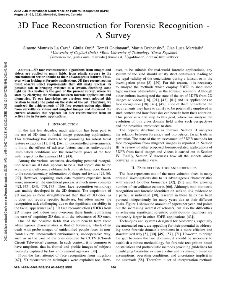 3D Face Reconstruction For Forensic Recognition - A Survey | PDF ...
