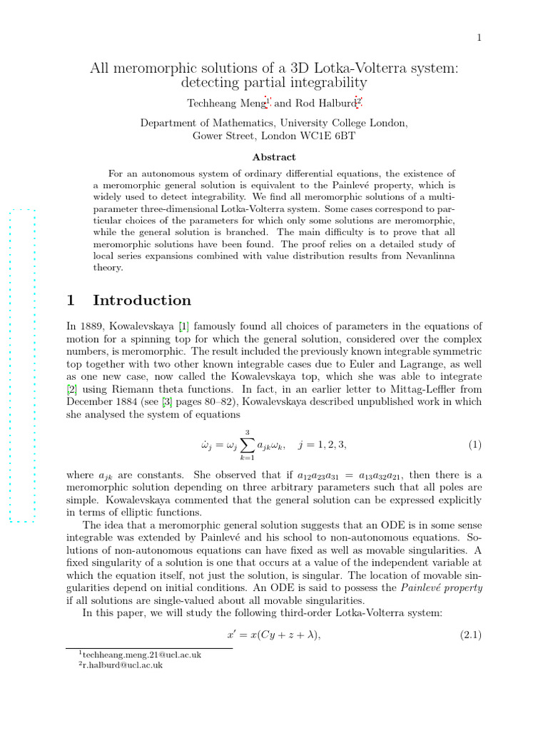 a 3D Lotka-Volterra system | PDF | Equations | Algebra