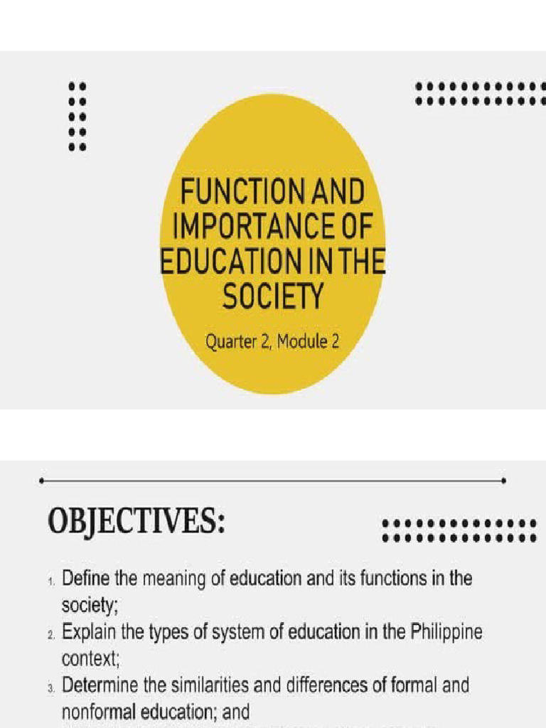 Functions Importance of Education in The Society Week 8 | PDF