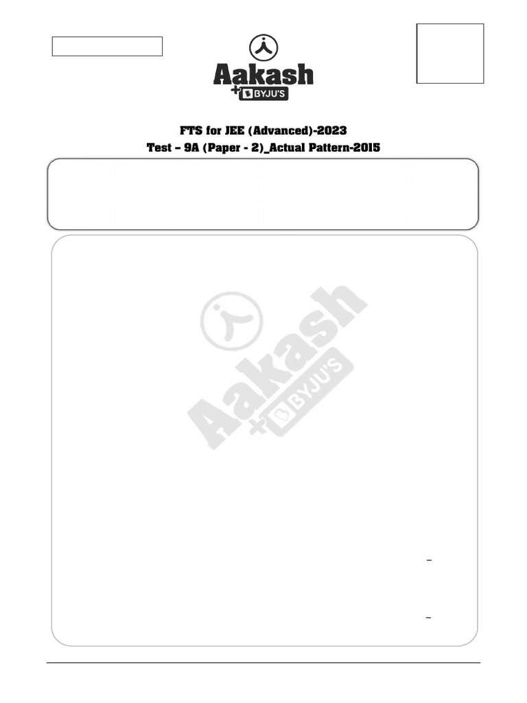 FTS For JEE (Advanced) - 2023 Test-9A (Paper - 2) - QP | PDF ...