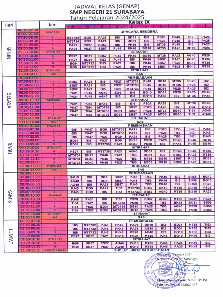 Jadwal KLS 9 Sem 2 TP 24-25 | PDF