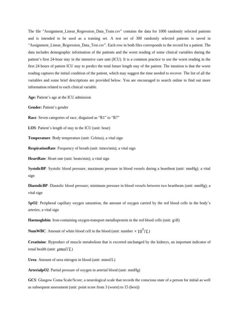 Assignment Linear Regression Data Description | PDF