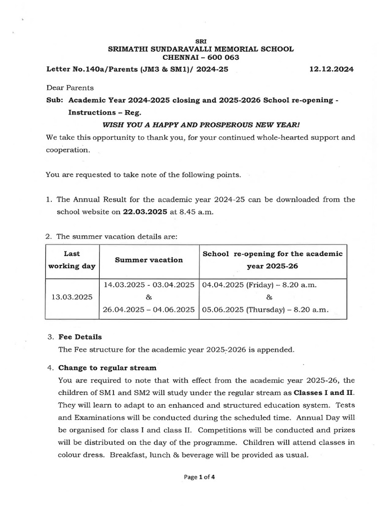 School Leave & Opening - Mar To Jun | PDF
