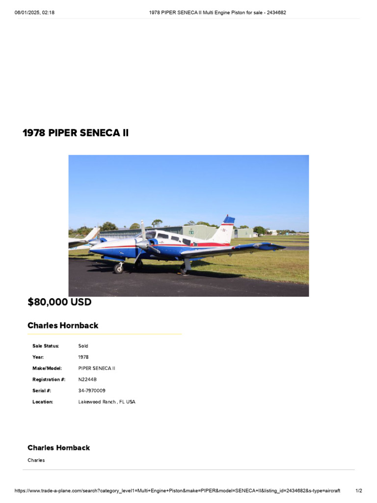 1978 PIPER SENECA II Multi Engine Piston For Sale - 2434682 | PDF
