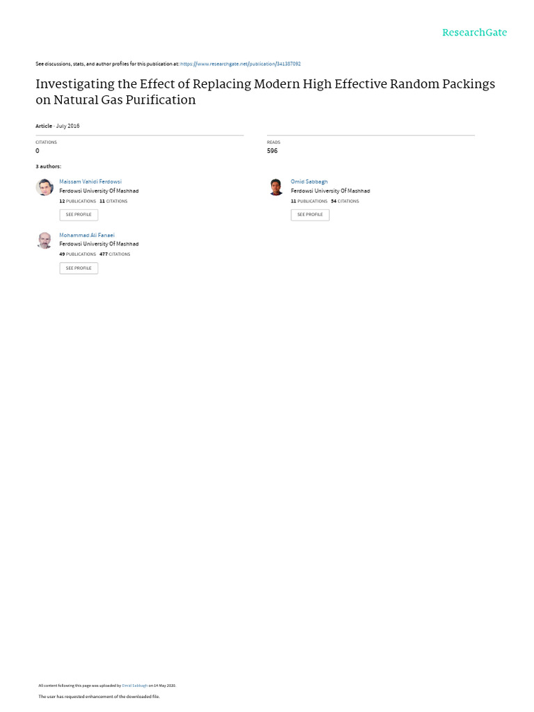 InvestigatingtheEffectofReplacingModernHighEffectiveRandomPackingsonNaturalGasPurification | PDF ...