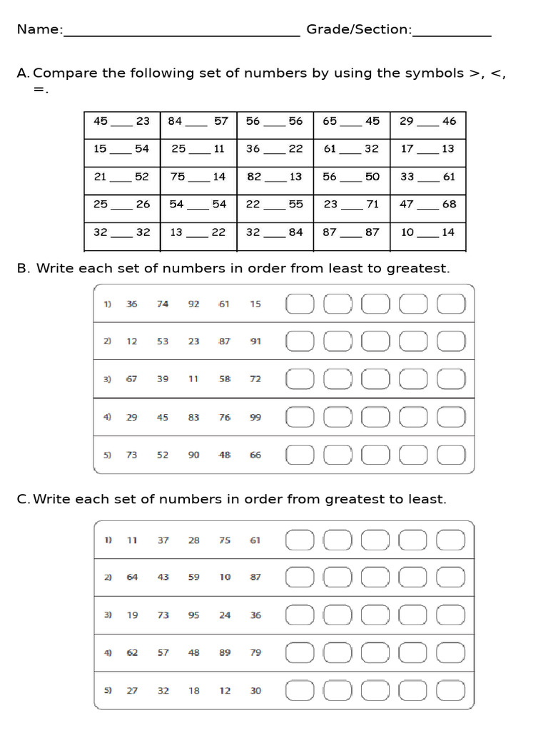 COMPARING AND ORDERING NUMBERS | PDF