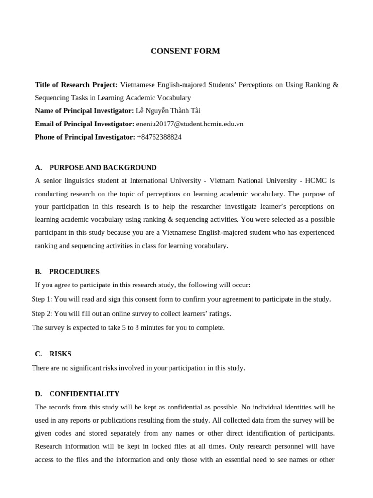 Consent Form | PDF | Human Communication | Cognition