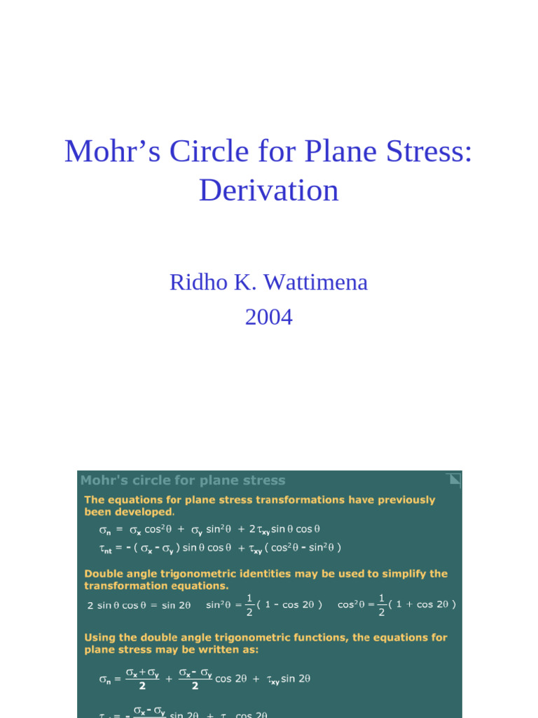 Mohr's Circle For Plane Stress - Derivation | PDF