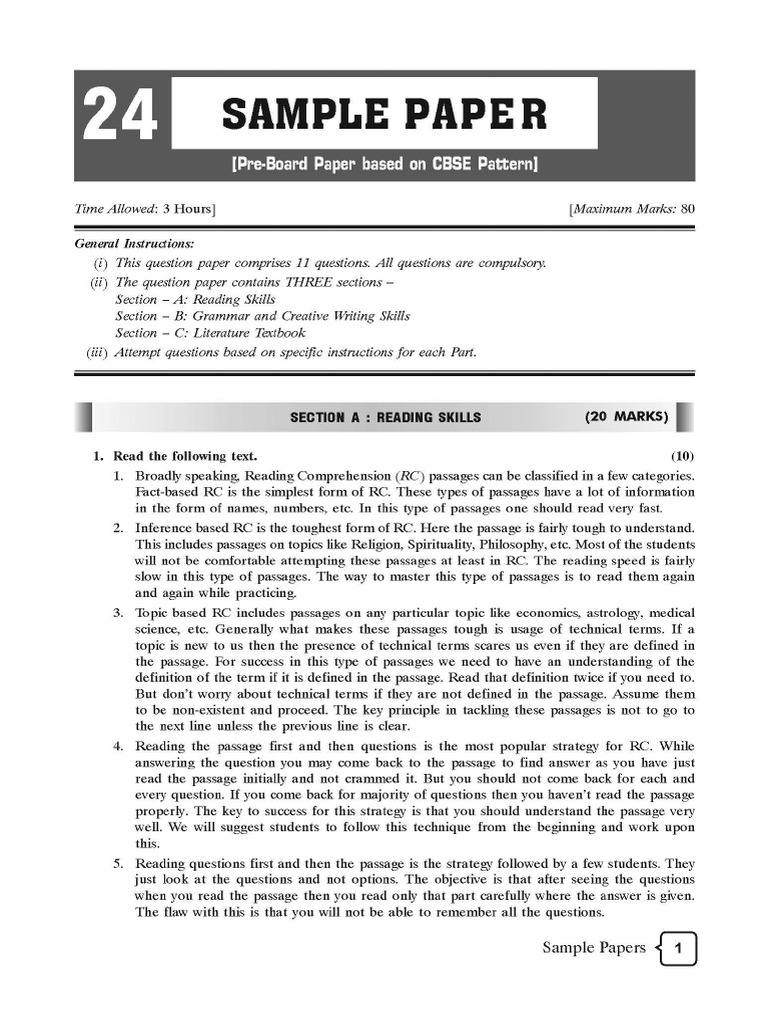 Cbse Cl10 Ead English LLR Pre-Board Paper 24 | PDF