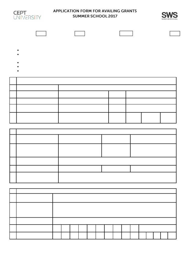Sws Application Form To Availing Grants | PDF