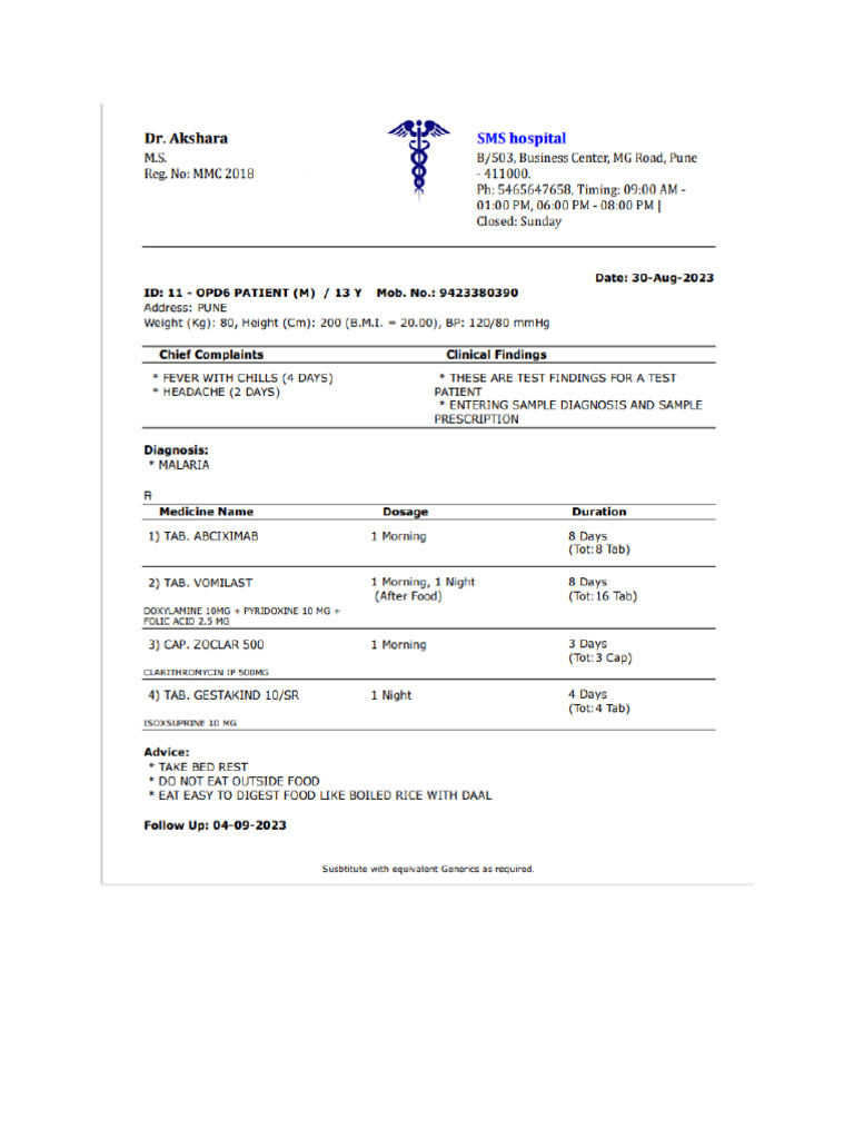Sample Prescription Test | PDF