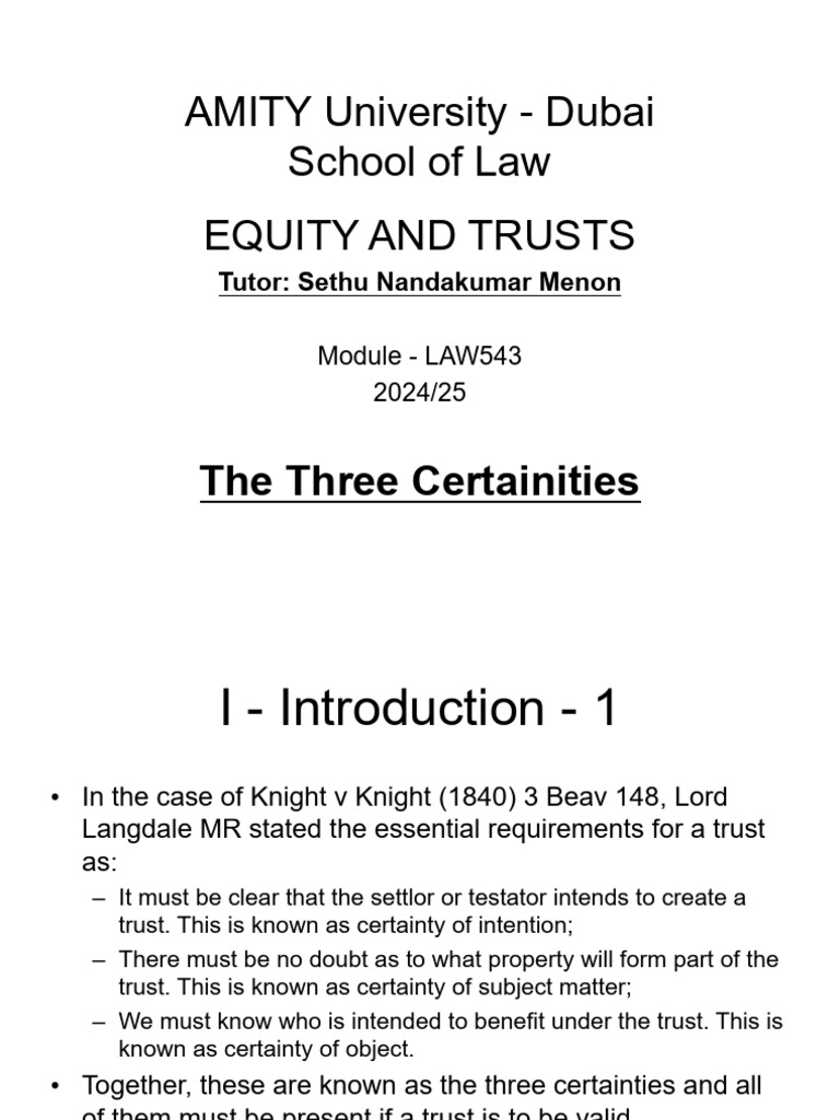 6 - Amity - LAW543 - Equity and Trusts | PDF | English Trust Law | Private Law