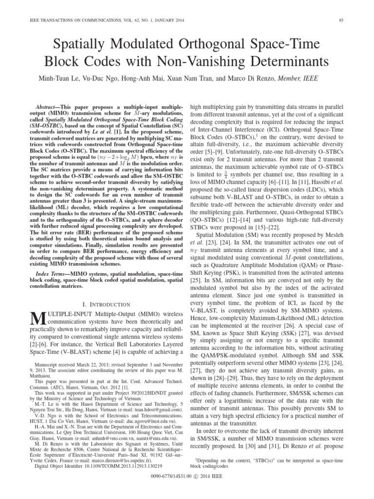 Patially Modulated Orthogonal Space Time Block Codes With Non Vanishing Determinants Pdf