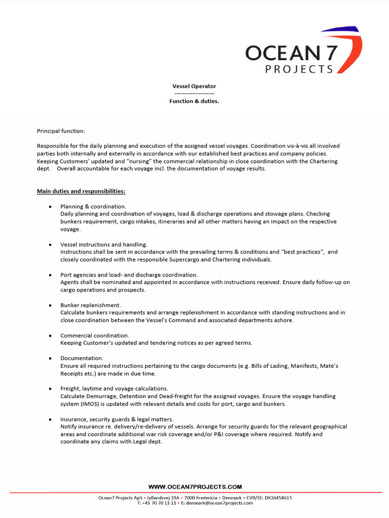 O7 Vessel Operator Job Description | PDF | Cargo | Bill Of Lading