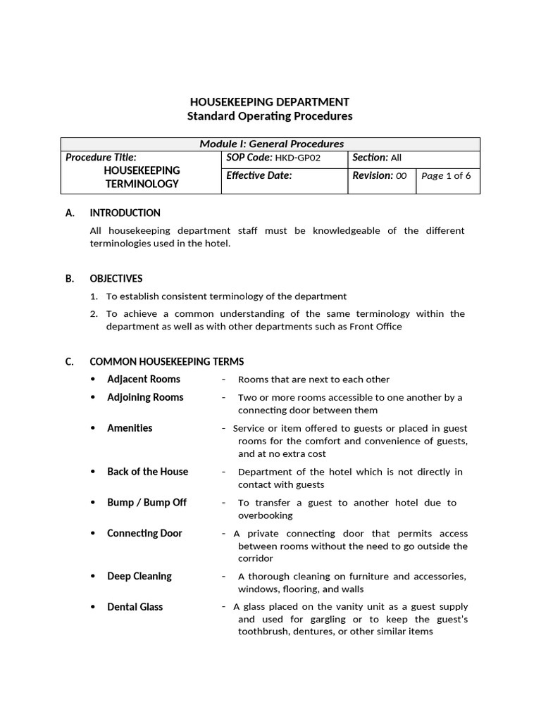 Housekeeping Terminology | PDF | Housekeeping