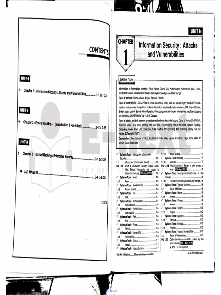 Unit-1 Information Security - Attacks and Vulnerabilities (E-Next - In) | PDF