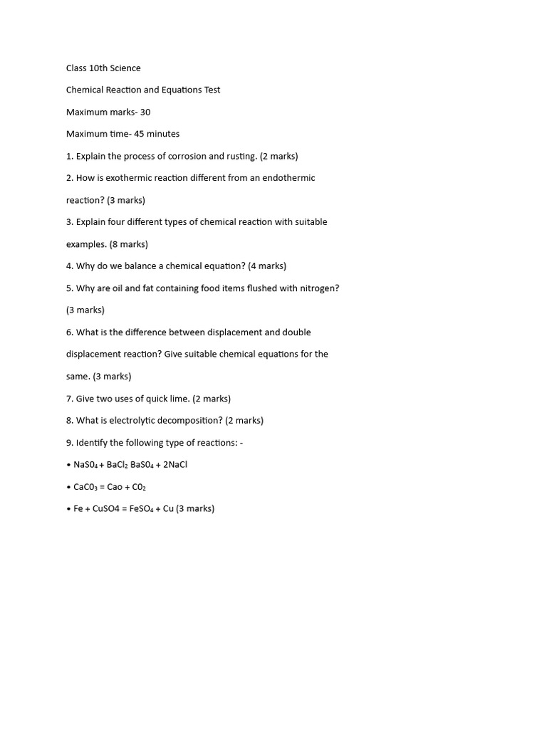 Class 10th Science Test Ch1 | PDF